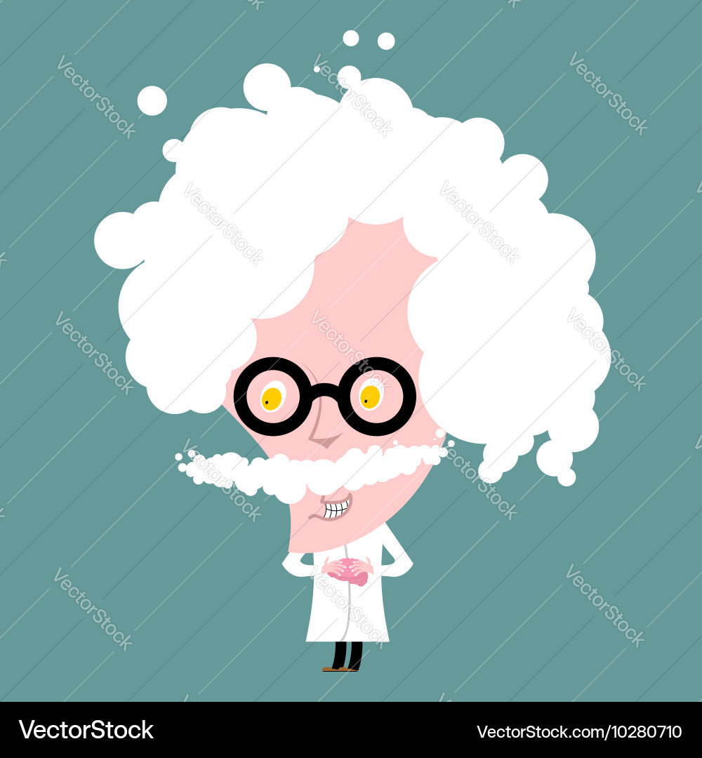 Crazy professor in white coat nutty scientist Vector Image