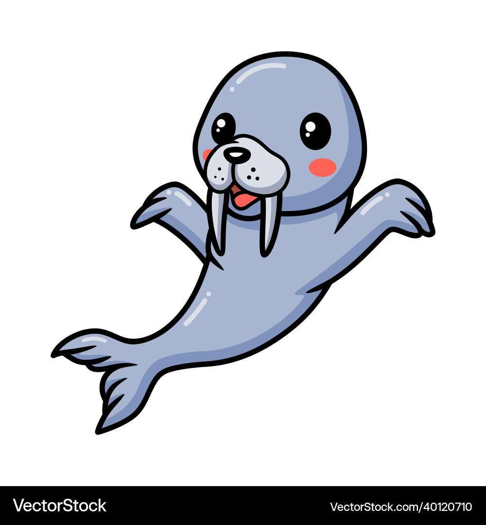 Cute little walrus cartoon posing Royalty Free Vector Image