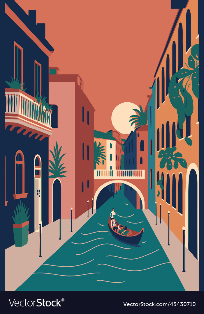 Flat gondola venice grand canal italy city Vector Image