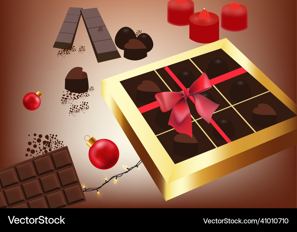 Golden chocolate box realistic product Royalty Free Vector