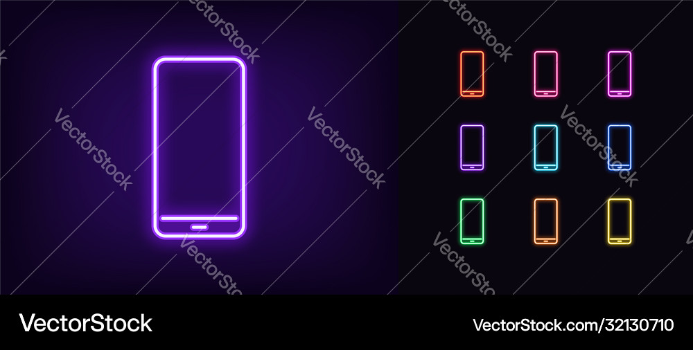 Neon phone icon glowing cellphone sign set Vector Image