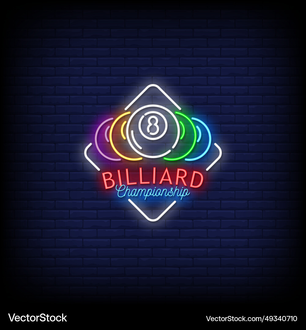 Neon sign billiard championship Royalty Free Vector Image