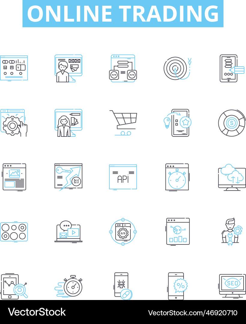 Online trading line icons set ecommerce Royalty Free Vector