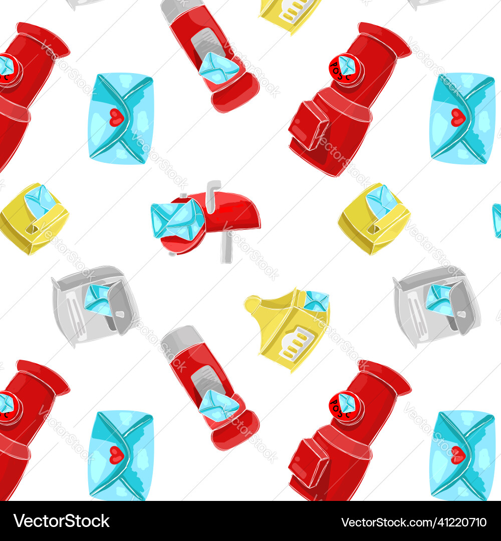 Pattern with a set of different mailboxes Vector Image