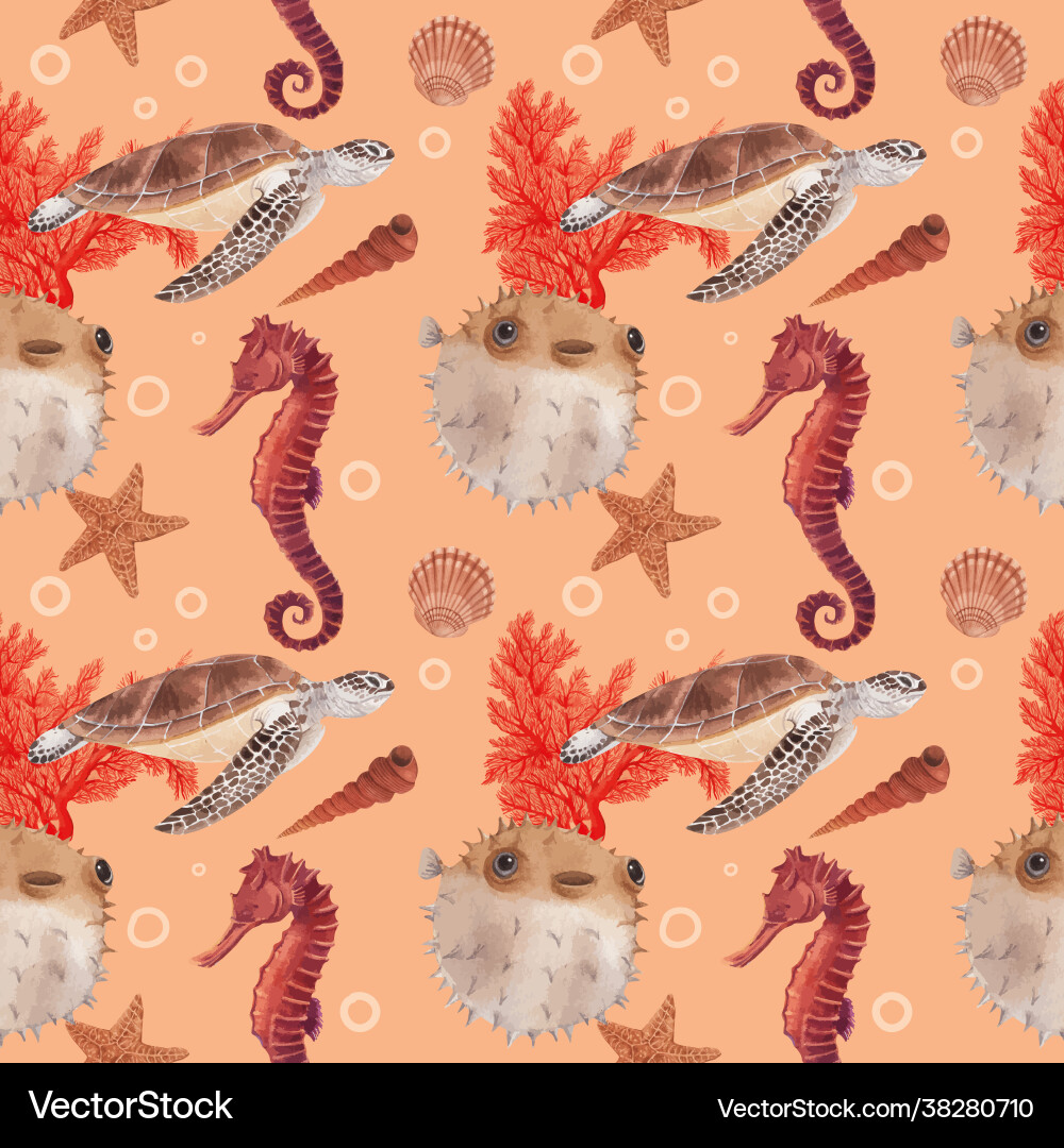 Pattern with sea life concept design watercolor Vector Image
