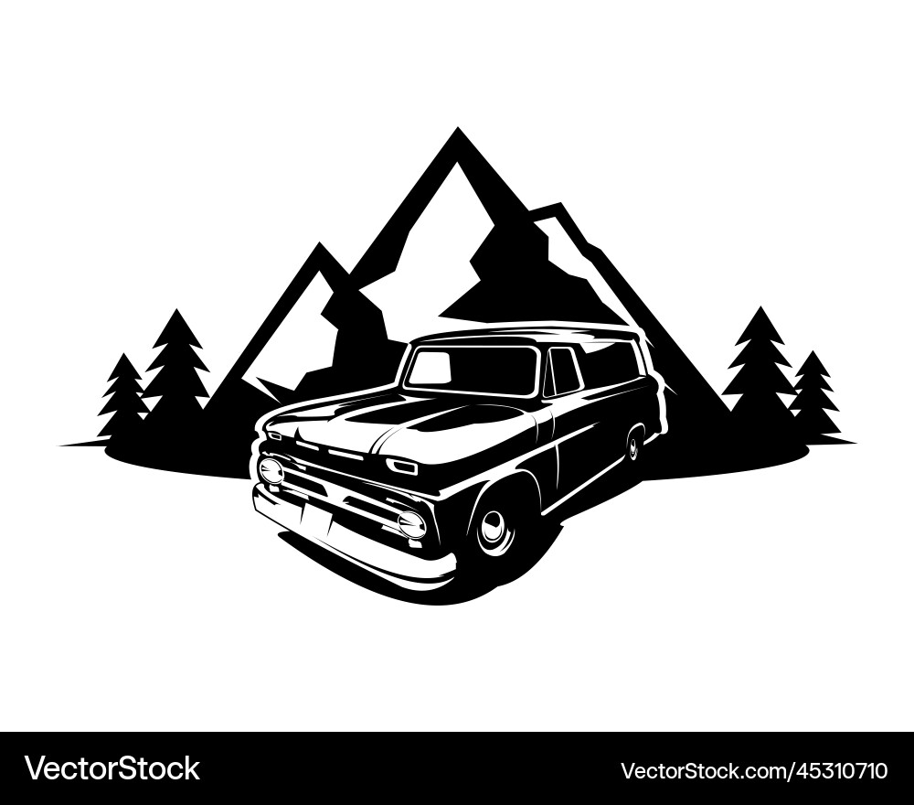 Print1965 panel truck silhouette with mountain Vector Image