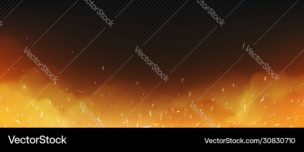 Realistic fire with smoke and weld sparks flame Vector Image