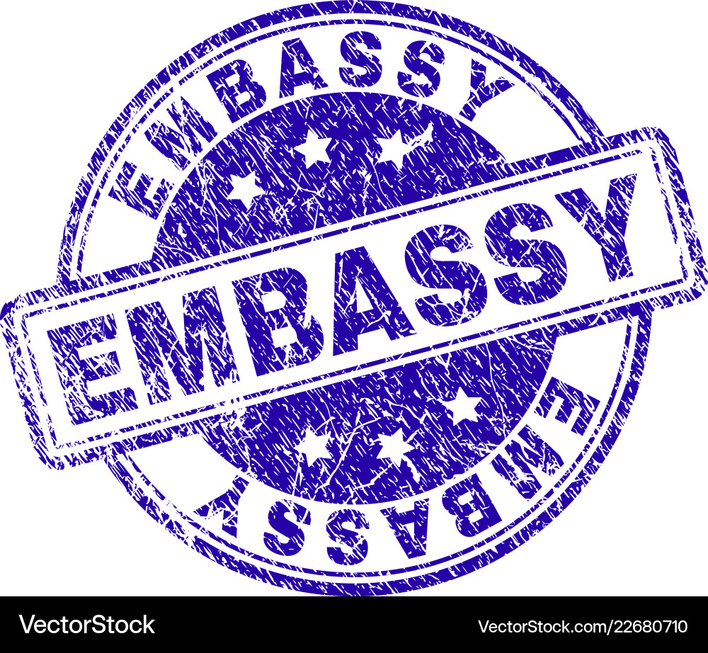 Scratched textured embassy stamp seal Royalty Free Vector