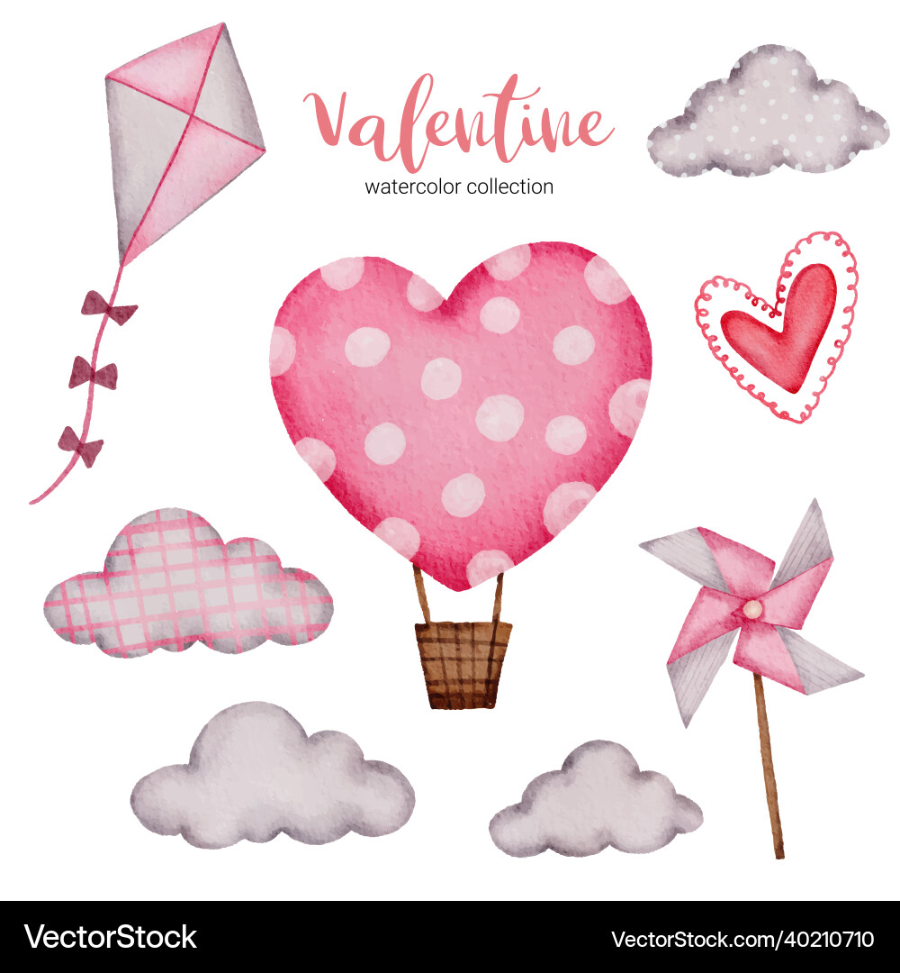 Valentines day set elements kite cloud air Vector Image