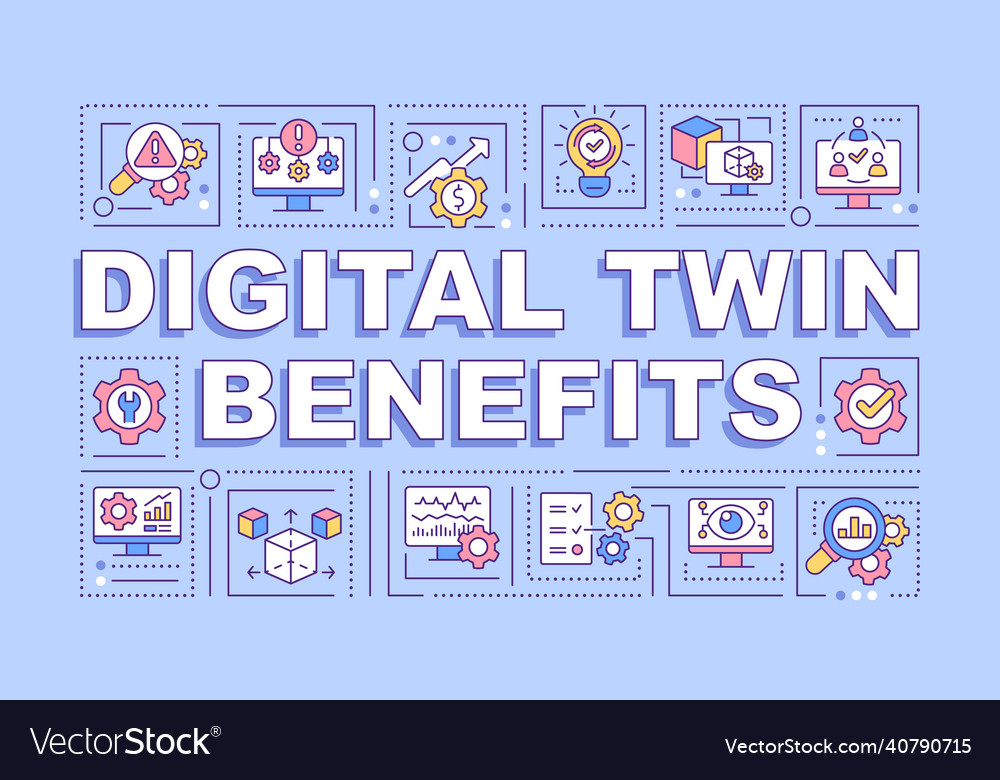 Digital twin benefits word concepts purple banner Vector Image Digital twin benefits word concepts purple banner Vector Image