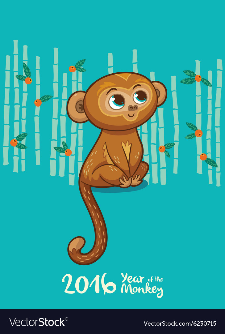 New year card with monkey for year 2016 Royalty Free Vector