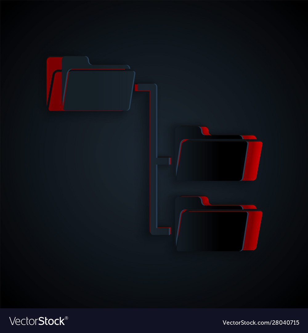 Paper cut folder tree icon isolated on black Vector Image