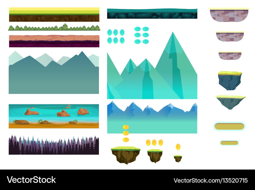 Platformer game assetsset of game elements Vector Image