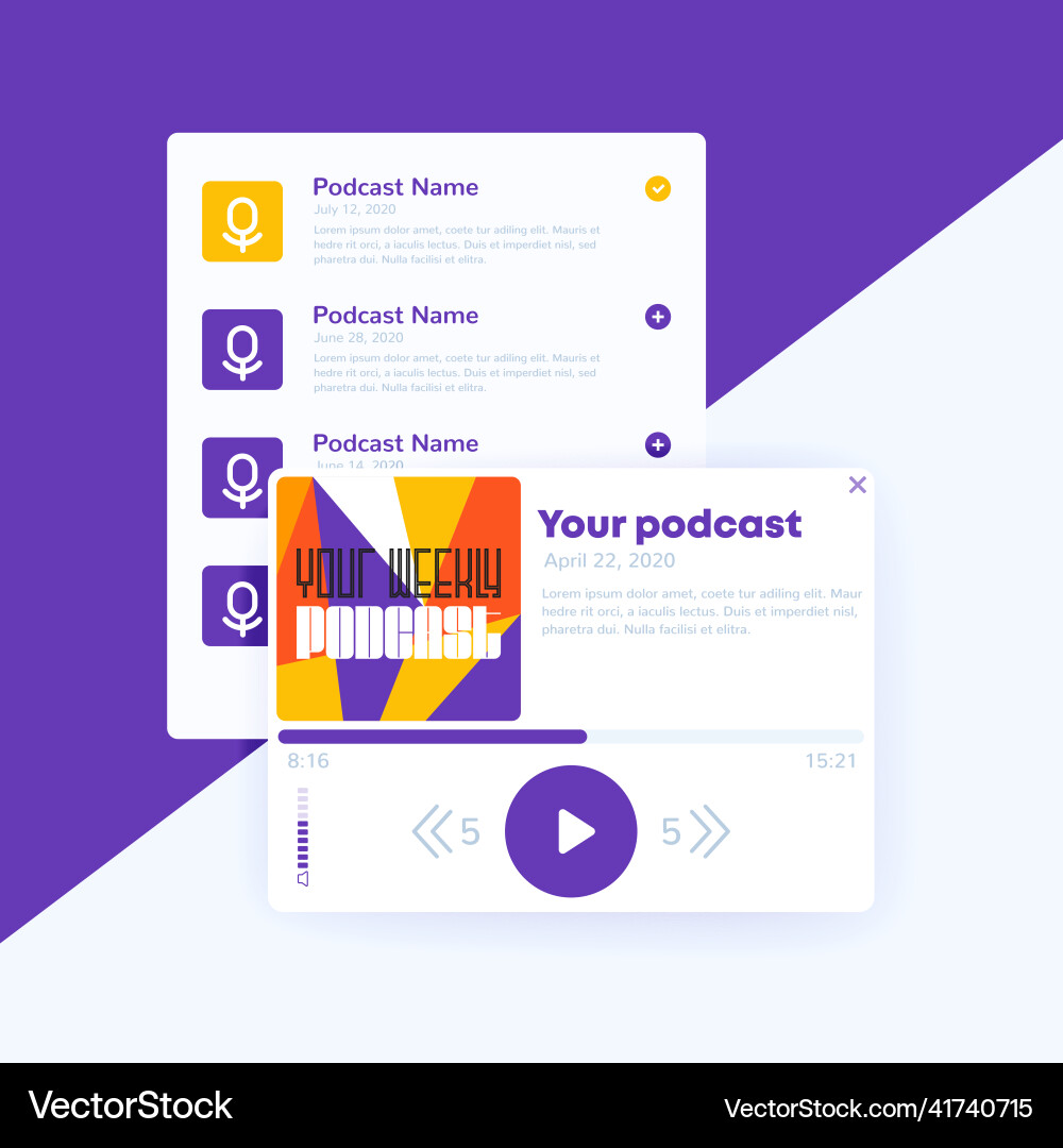 Podcast player with playlist ui design Royalty Free Vector