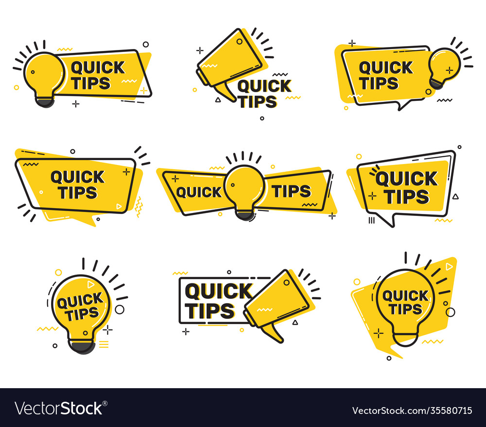 Quick tips flat labels collection Royalty Free Vector Image