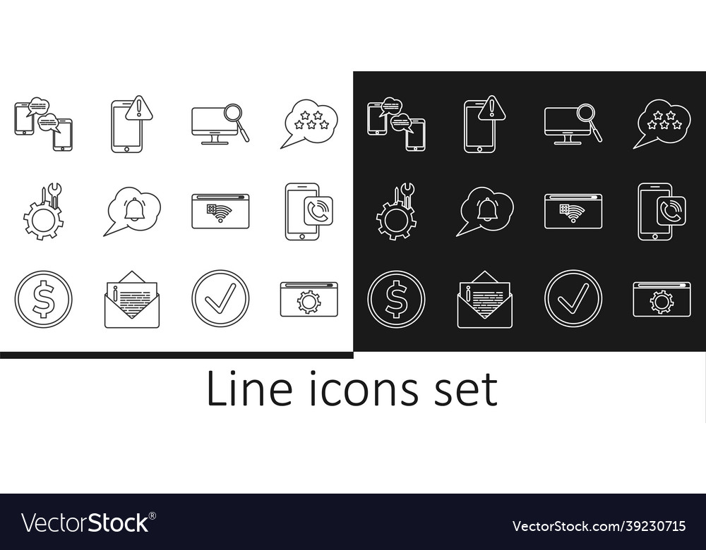 Set line setting computer monitor diagnostics Vector Image