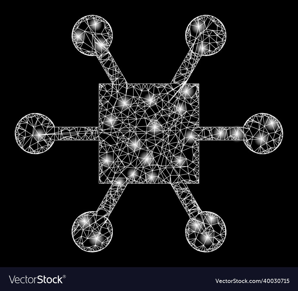 Shiny net mesh nodes hub with lightspots Vector Image Shiny net mesh nodes hub with lightspots Vector Image