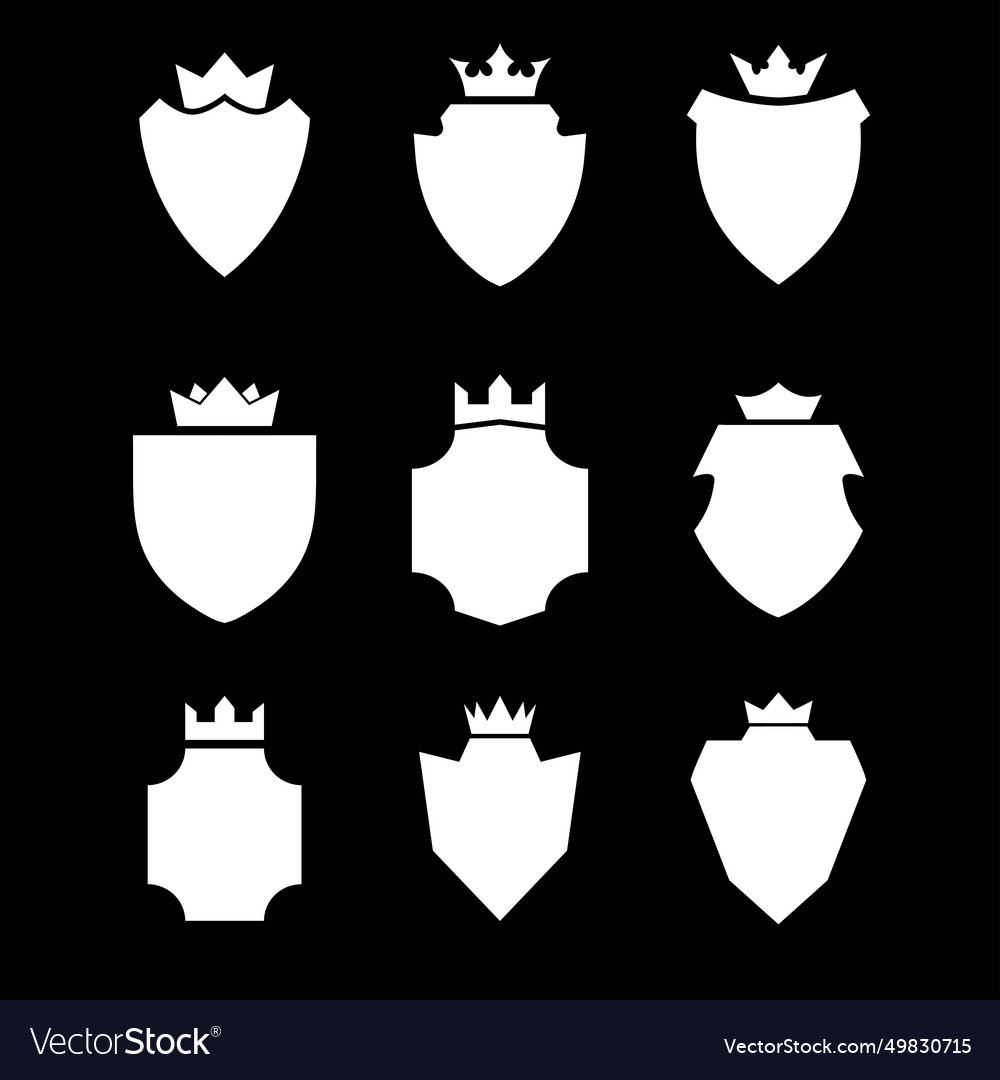 Silhouette Shield Icon Set In Vintage Style Vector Image