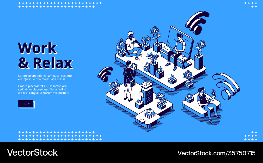 Work and relax isometric landing page web banner Vector Image