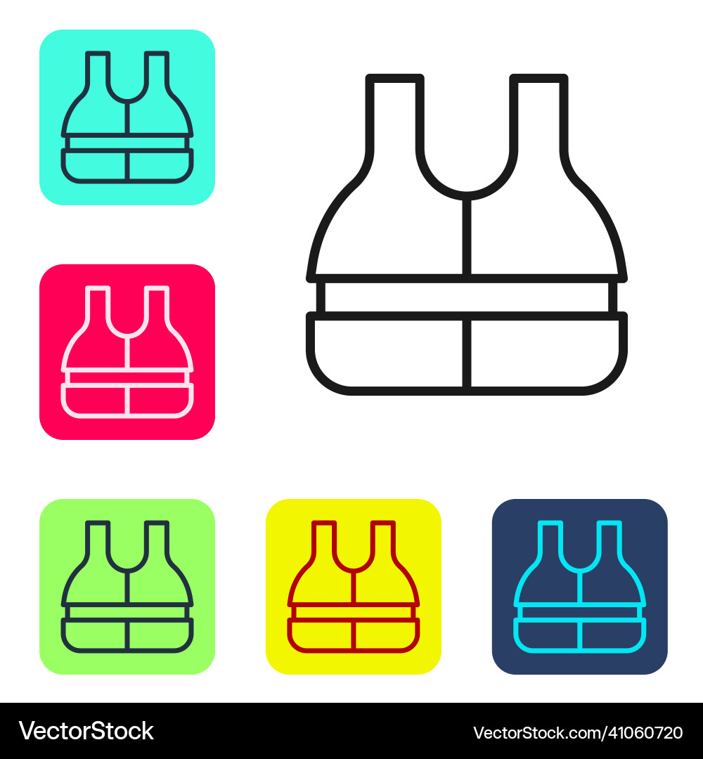 Black line life jacket icon isolated on white Vector Image