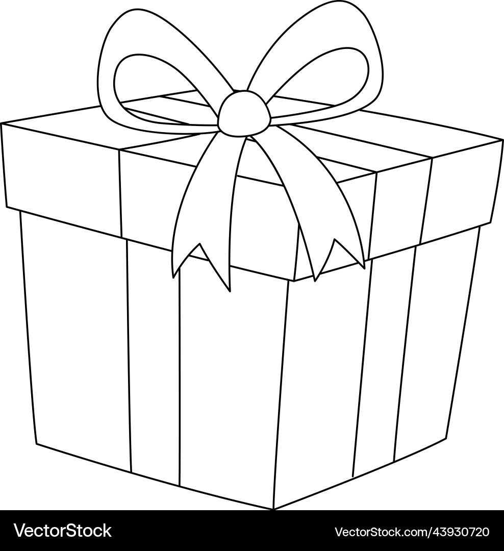 Gift isolated coloring page for kids Royalty Free Vector