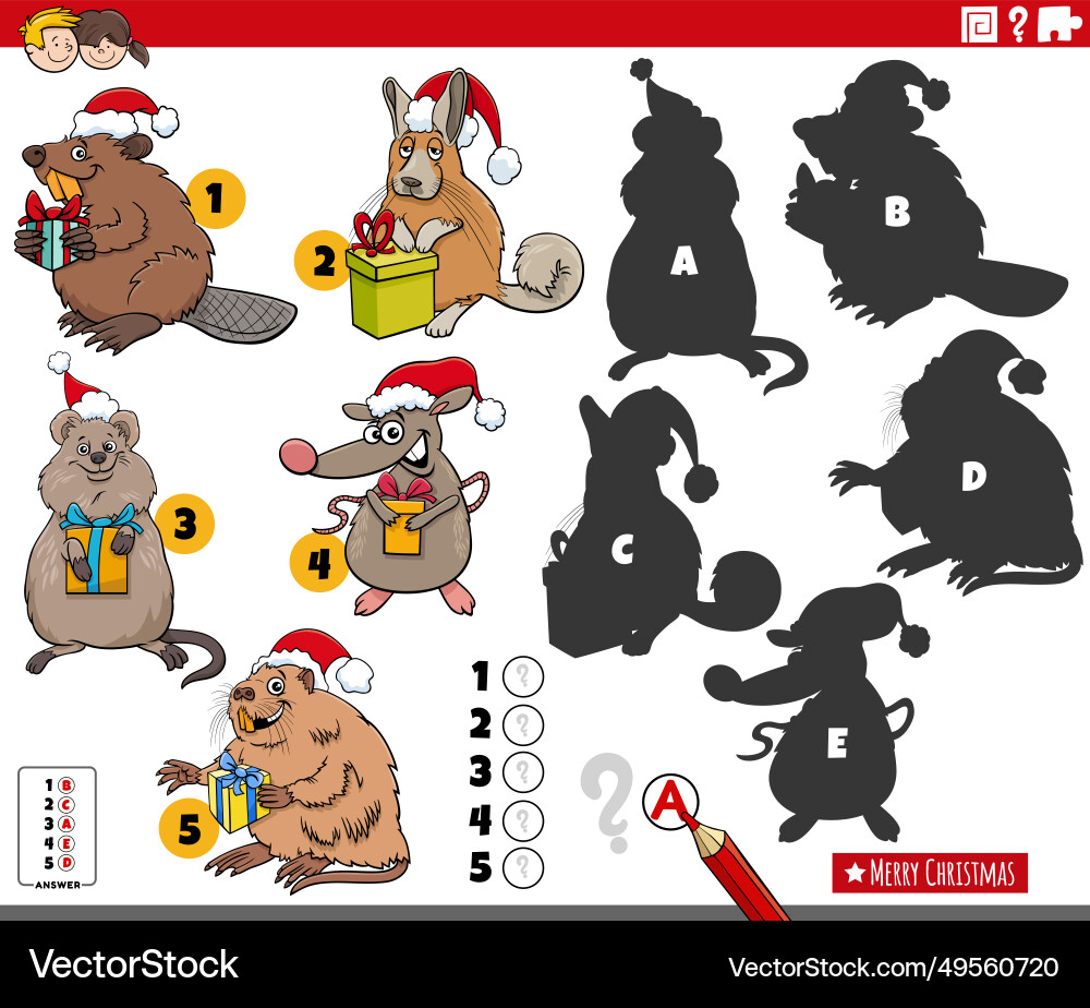 Matching shadows game with cartoon animals Vector Image