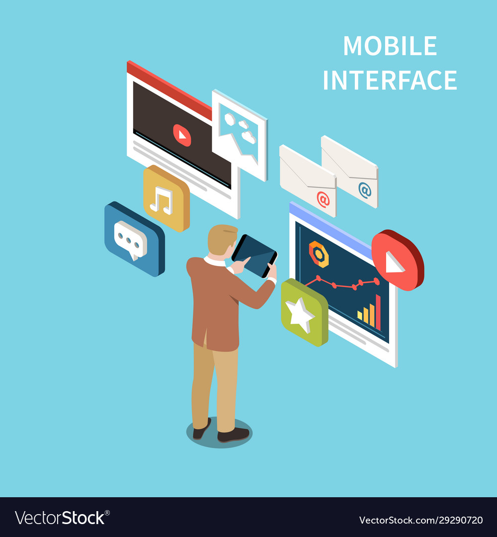 Mobile interface isometric background Royalty Free Vector