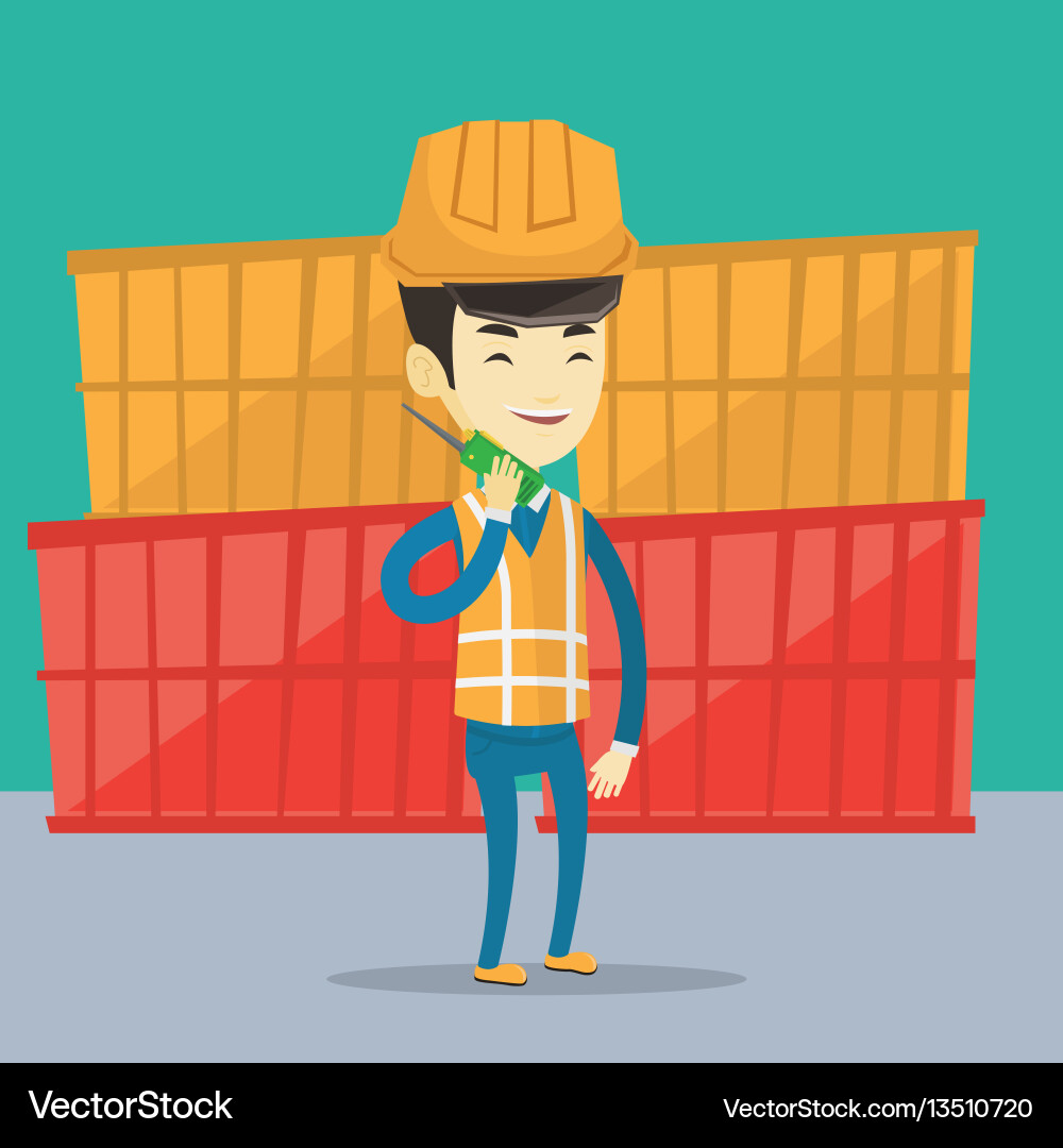 Port worker talking on wireless radio Royalty Free Vector