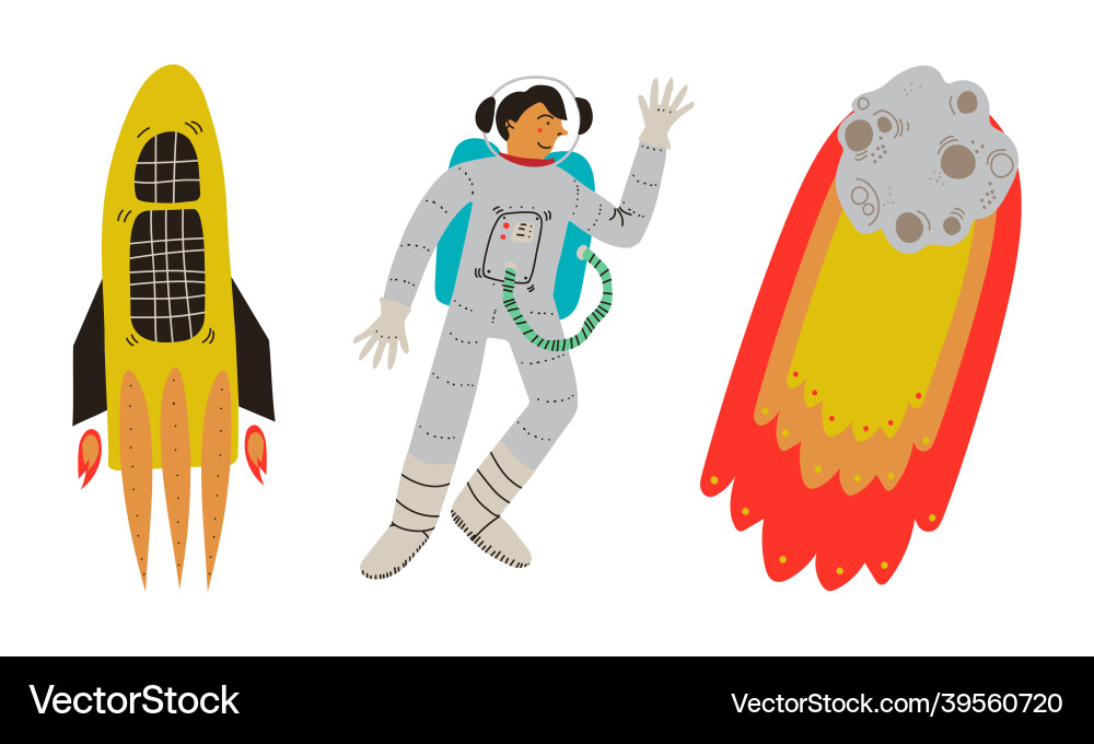 Rocket and man astronaut as cosmos universe Vector Image