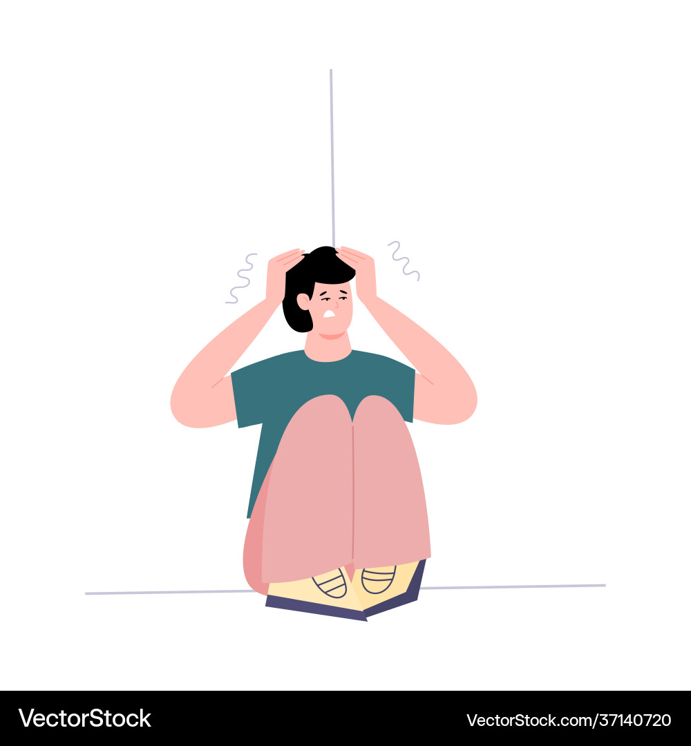 Scared man in stress sitting in room corner Vector Image