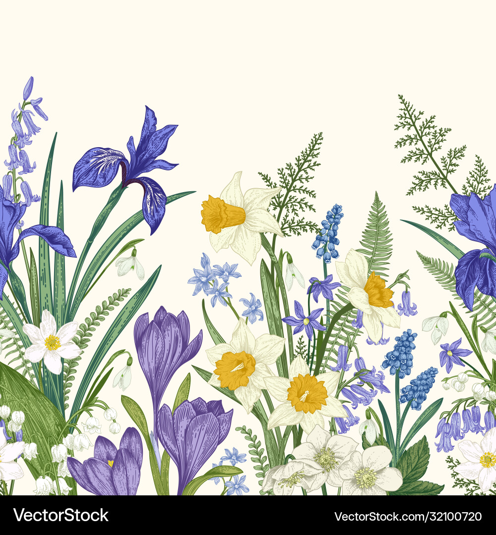 Seamless border with flowers Royalty Free Vector Image
