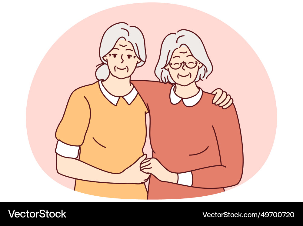 Smiling mature women hugging Royalty Free Vector Image