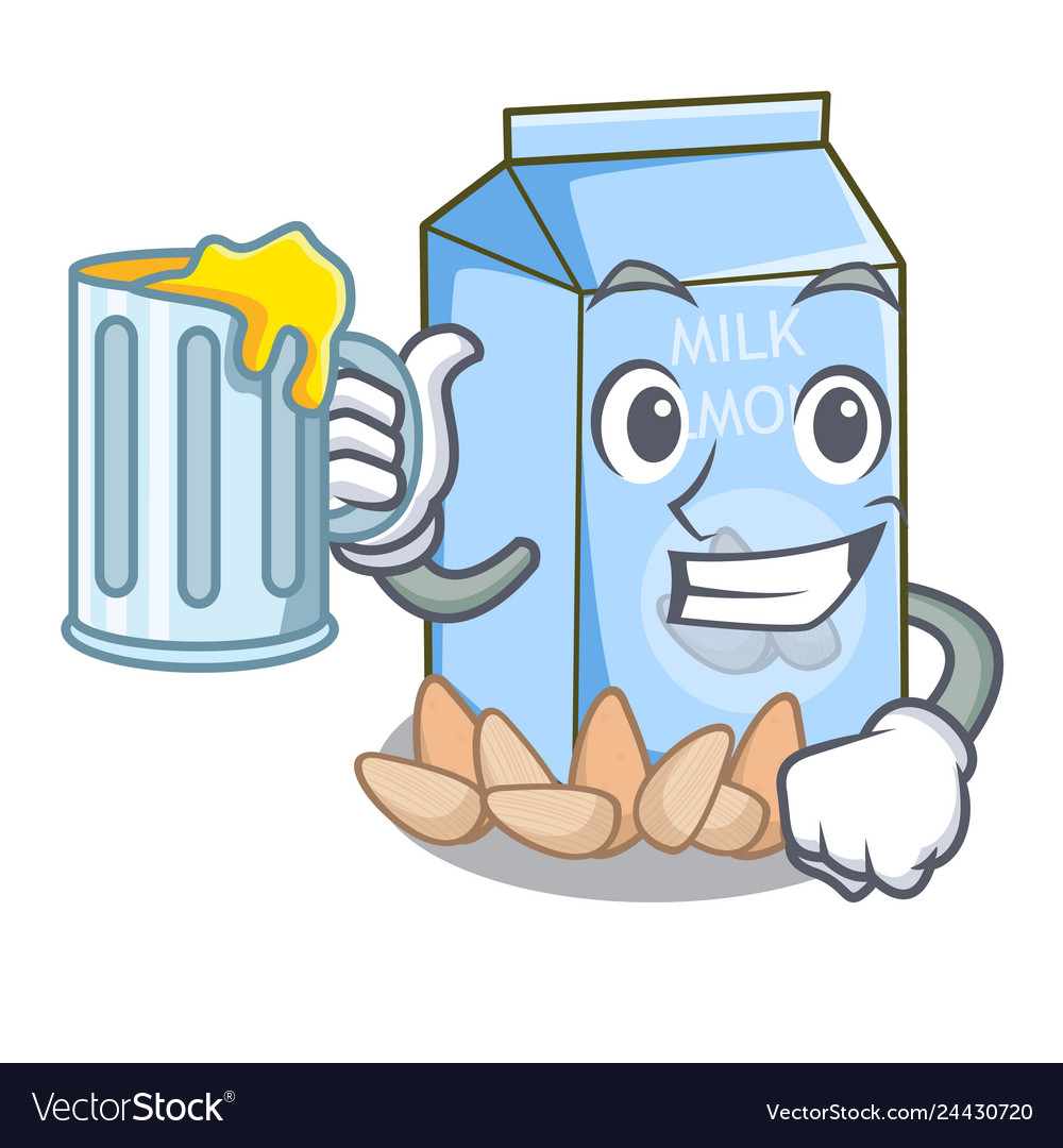 With Juice Almond Milk In The Cartoon Bottle Vector Image
