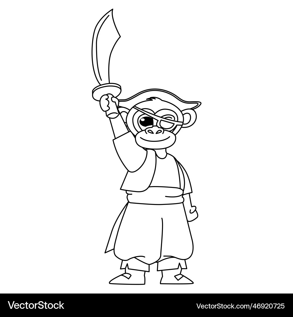 Cute pirate monkey cartoon coloring page Vector Image