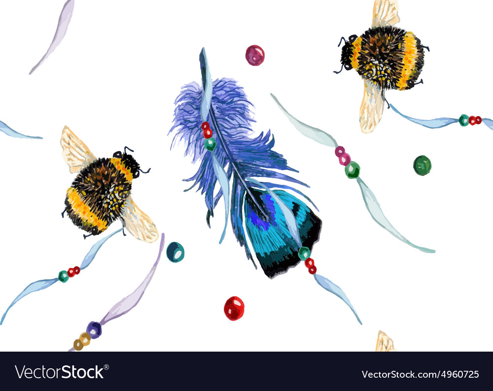 Feather and bee pattern Royalty Free Vector Image