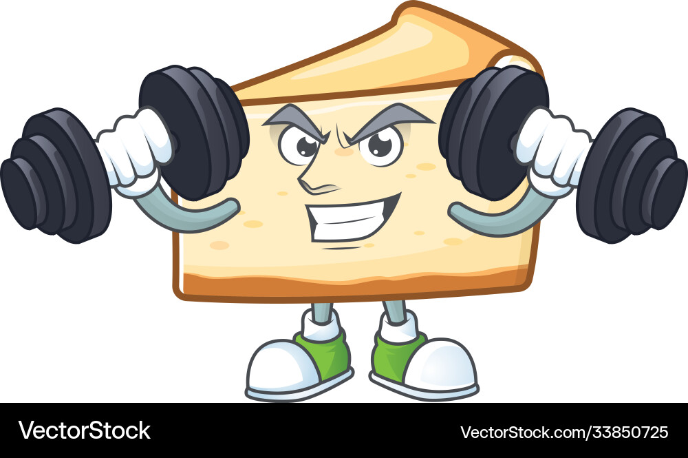 Fitness exercise cheese cake cartoon using barbell