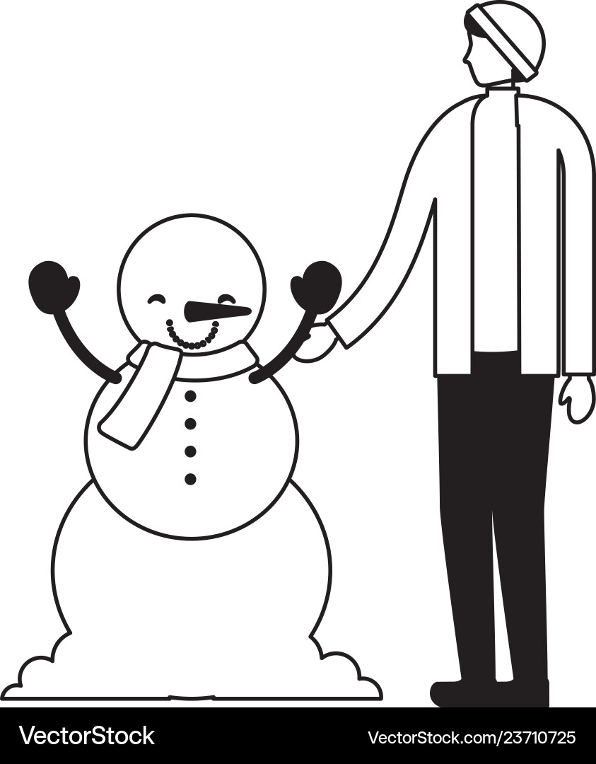 Man holding hand to snowman Royalty Free Vector Image