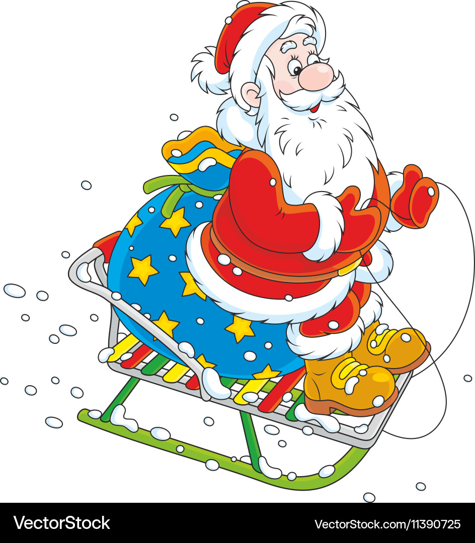 Santa sledding with gifts Royalty Free Vector Image