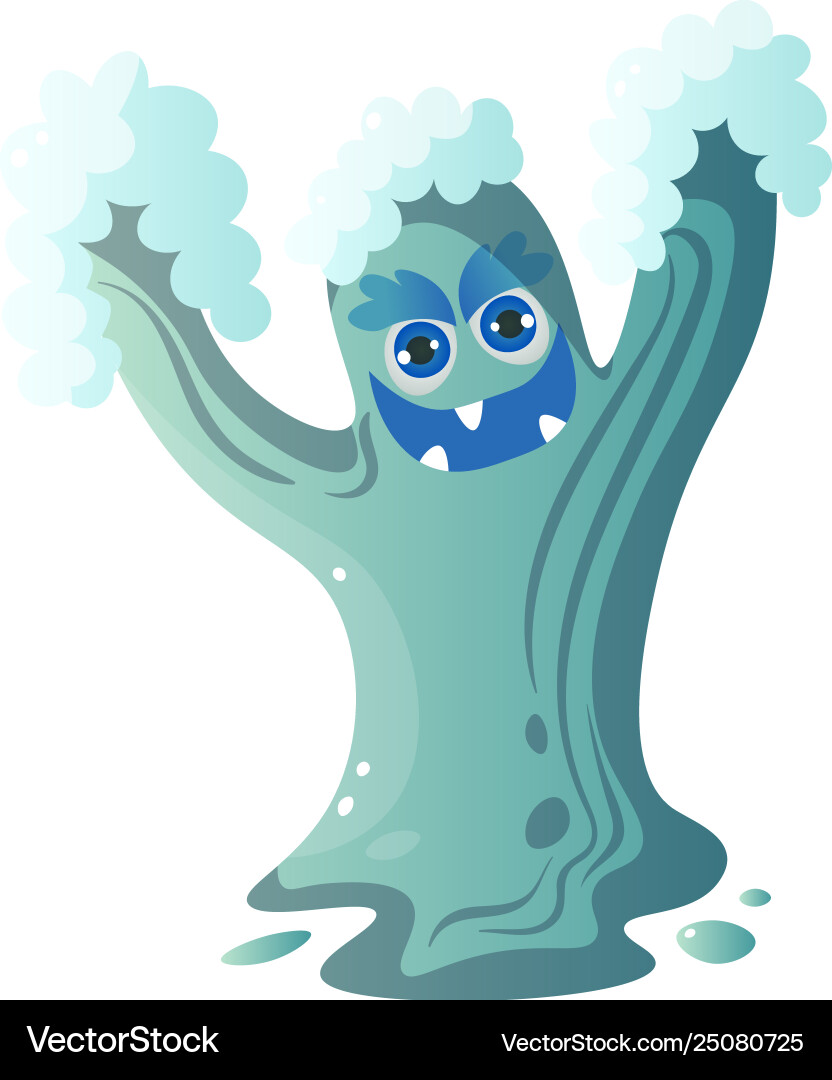 Scary water monster with two hands waves up drops Vector Image