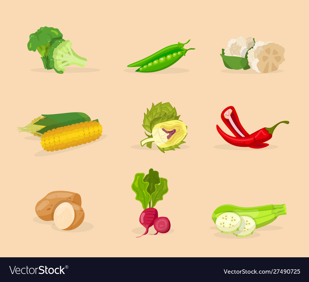 Vegetables flat set Royalty Free Vector Image - VectorStock