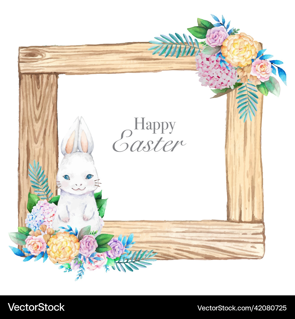 Watercolor wooden frame with spring easter Vector Image