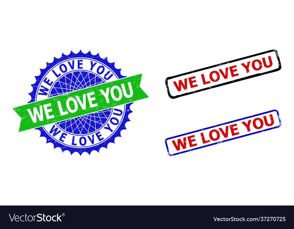 We love you rosette and rectangle bicolor seals Vector Image