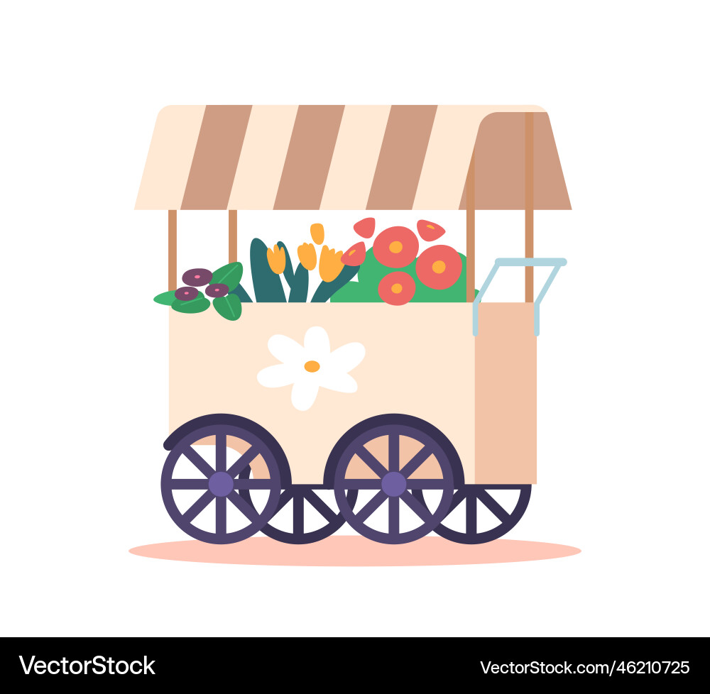 Wheeled flower shop booth displaying various Vector Image