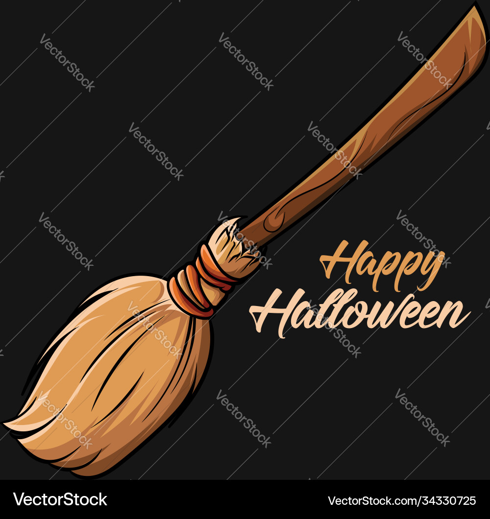 Witch broom happy halloween Royalty Free Vector Image