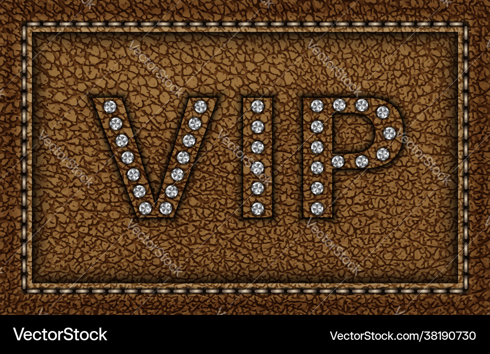 Brown leather frame with stitches and vip sign Vector Image