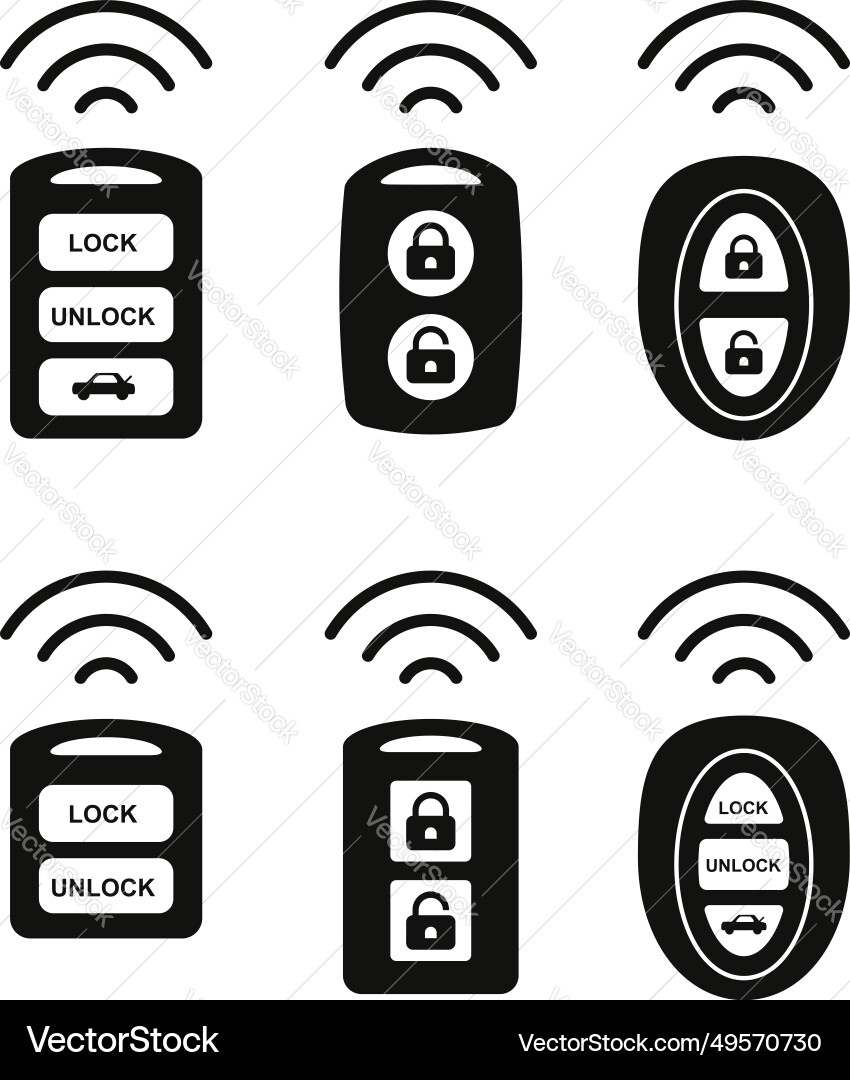 Car alarm remote control key icons Royalty Free Vector Image