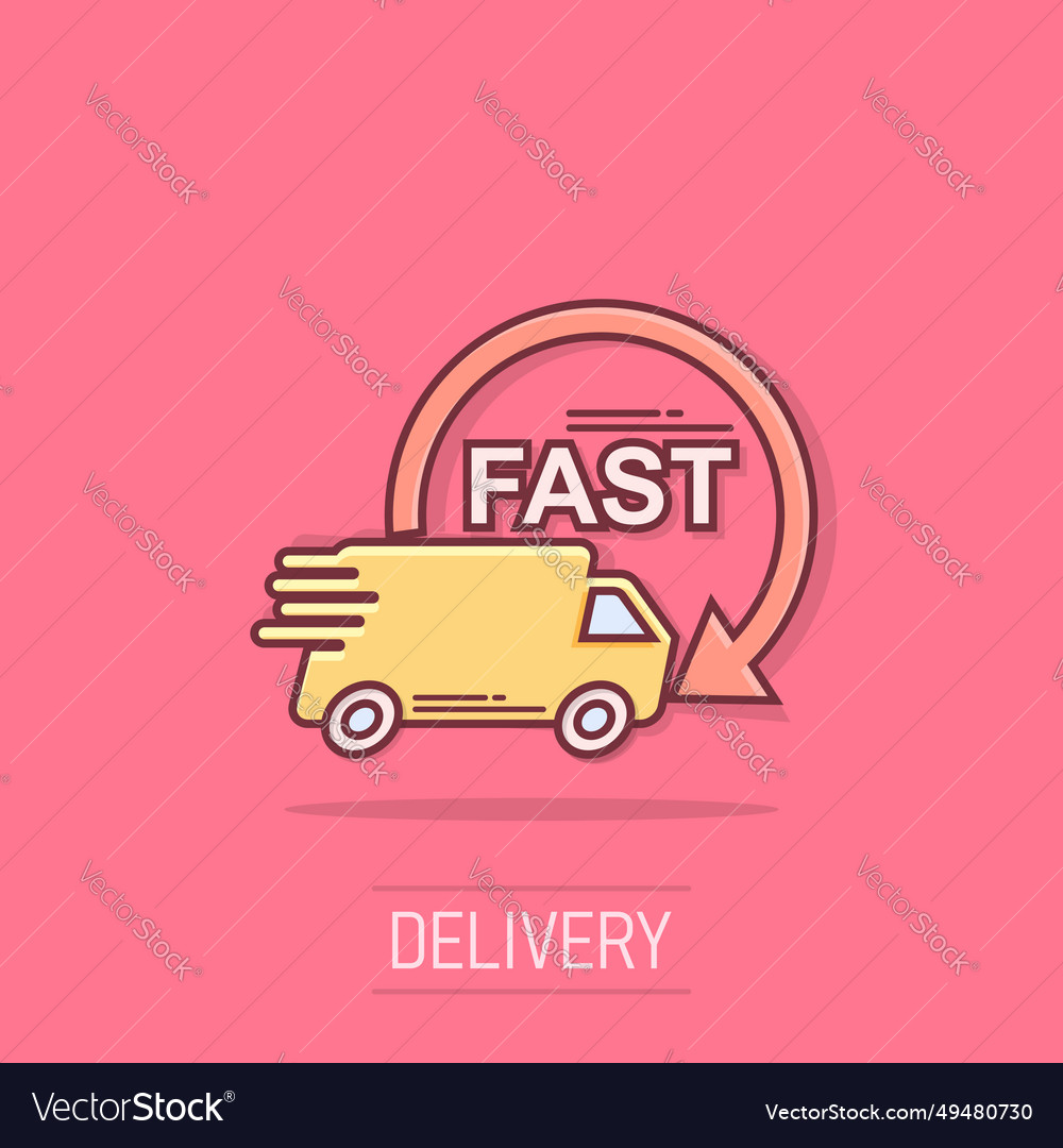Cartoon delivery truck 24h icon in comic style 24 Vector Image Cartoon delivery truck 24h icon in comic style 24 Vector Image