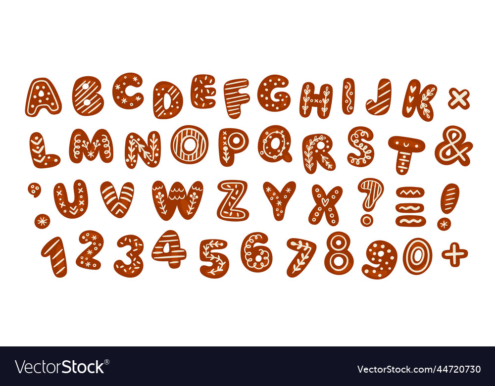 Ginger cookie alphabet cartoon gingerbread Vector Image