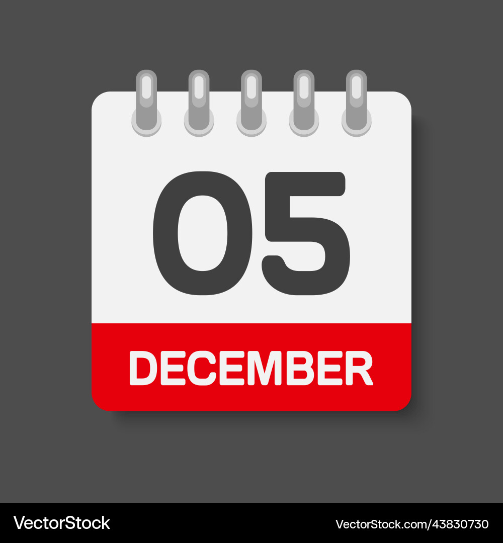 Icon day date 5 december template calendar page Vector Image