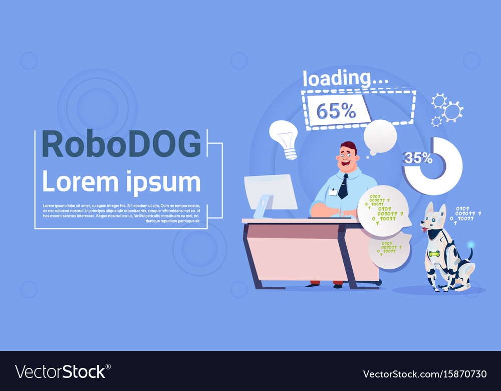 Man programmer coding on computer working Vector Image